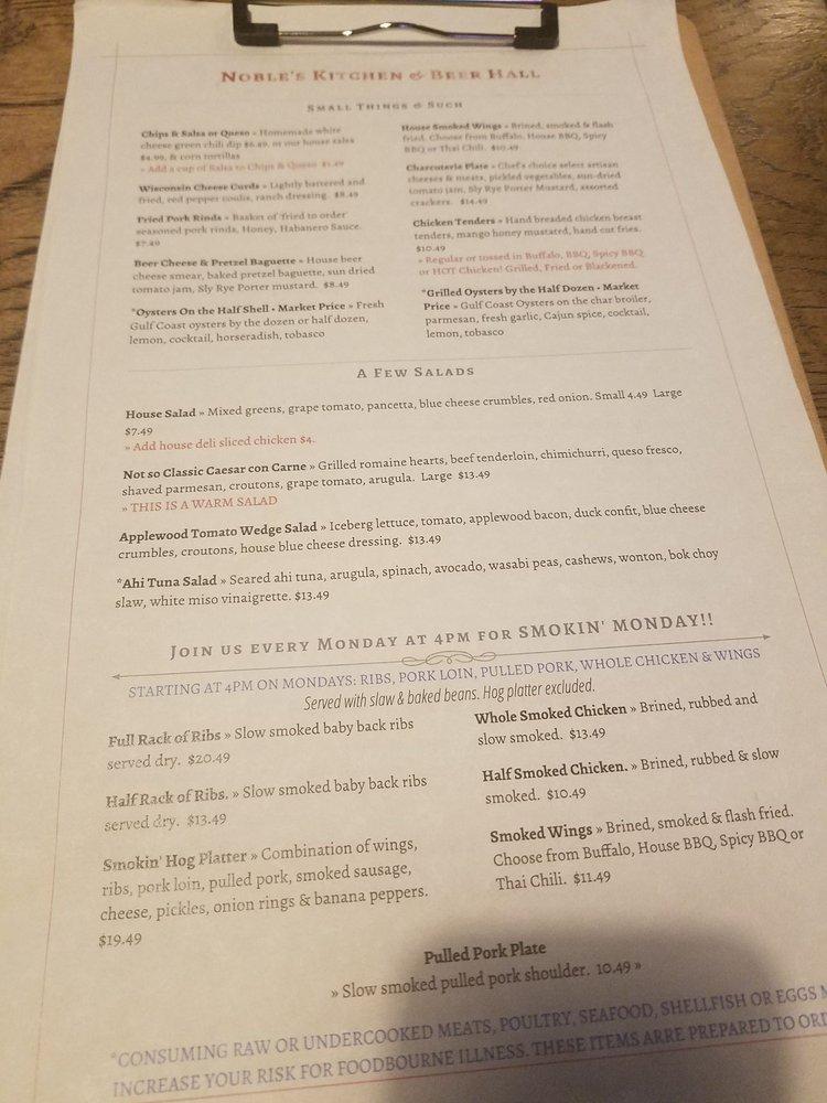 Menu at Noble's East Nashville pub & bar, Nashville