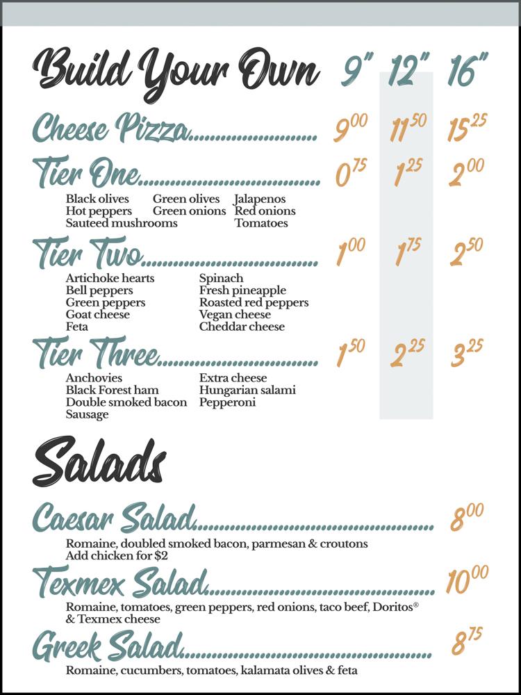 Menu au Old School Pizza Co. pizzeria, Saint Thomas