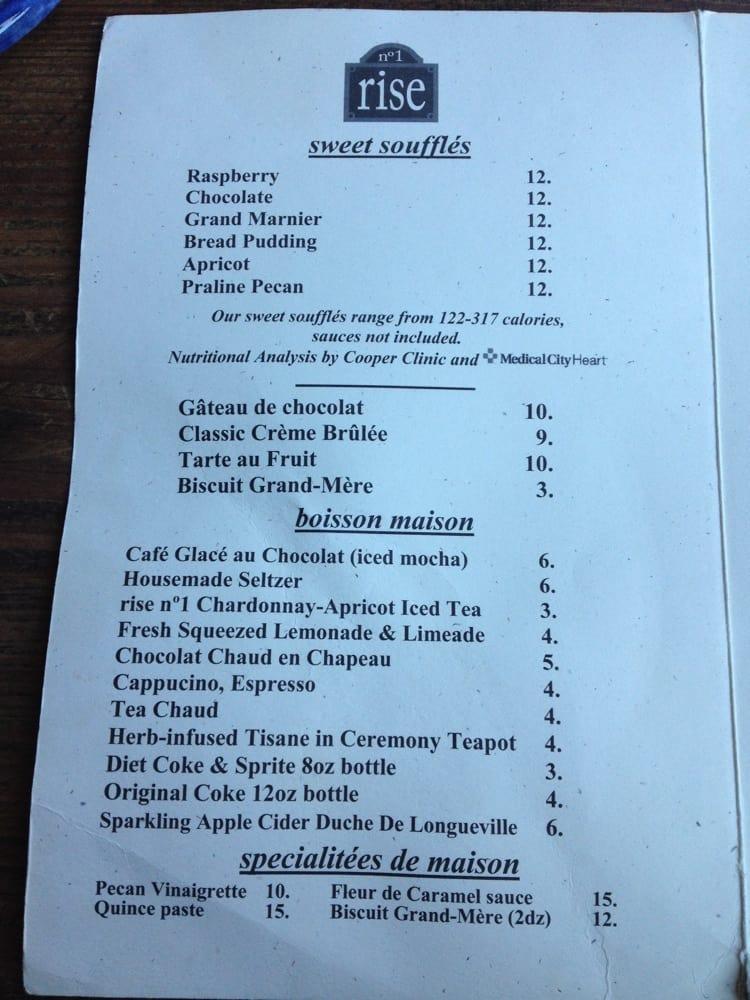 Menu at rise soufflé - Dallas pub & bar, Dallas