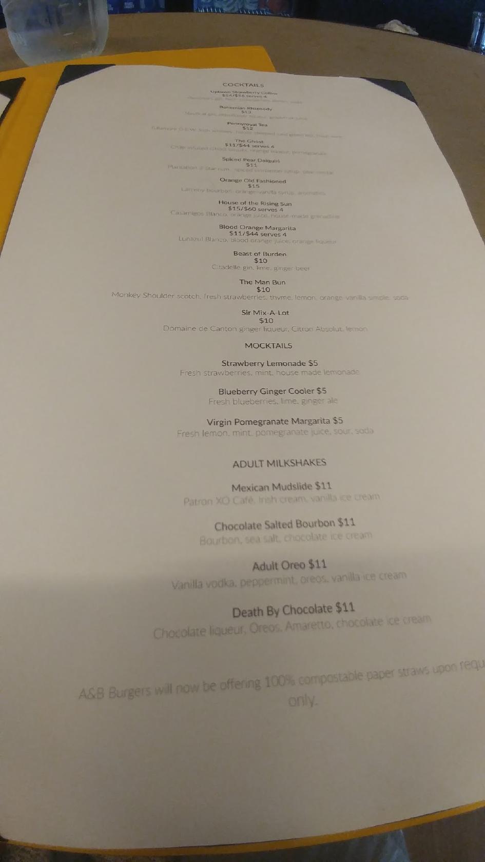 Menu at A&B Kitchen • BAR, Boston