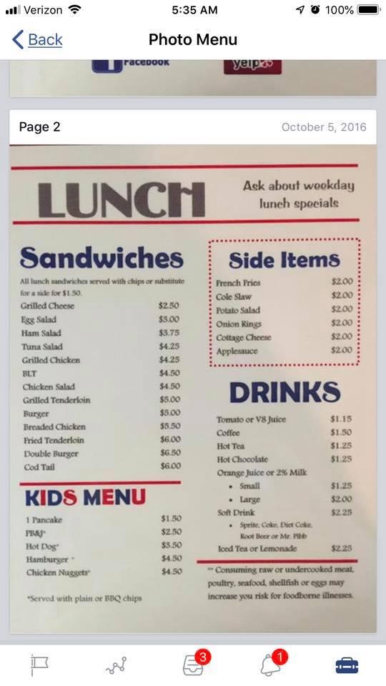 Menu at AJ's Main Street Diner restaurant, Richmond