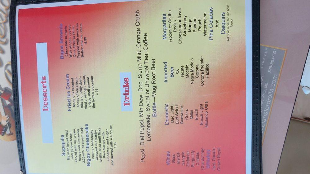 Menu at Bigos Mexican Restaurants, Salem, State Hwy 32