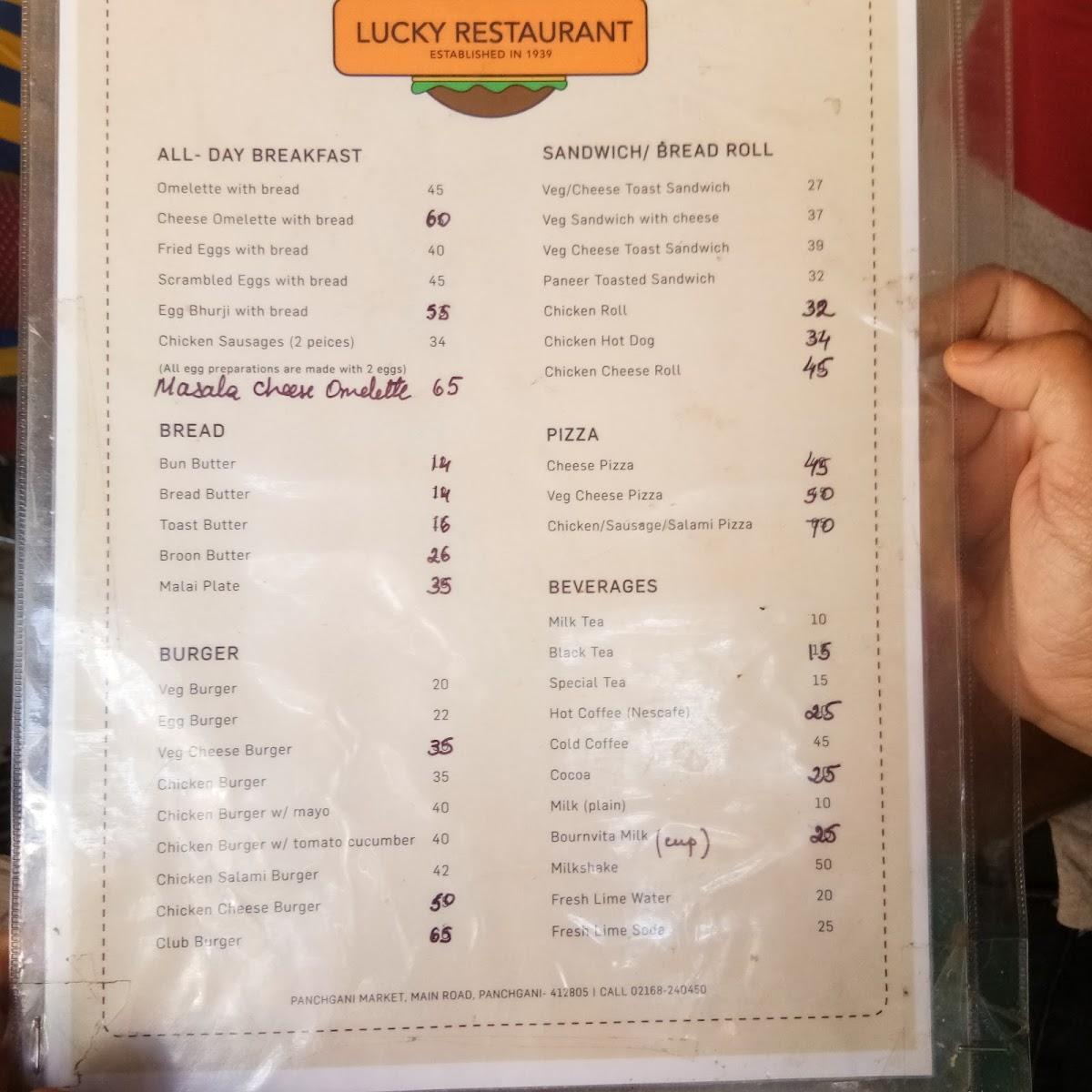 Menu at Lucky Cafe And Bakery, Panchgani