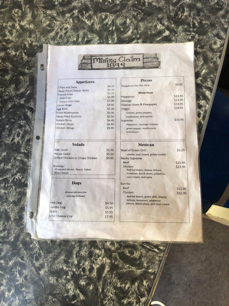 Menu at 1899 Mining Claim and Saloon pub & bar, Victor