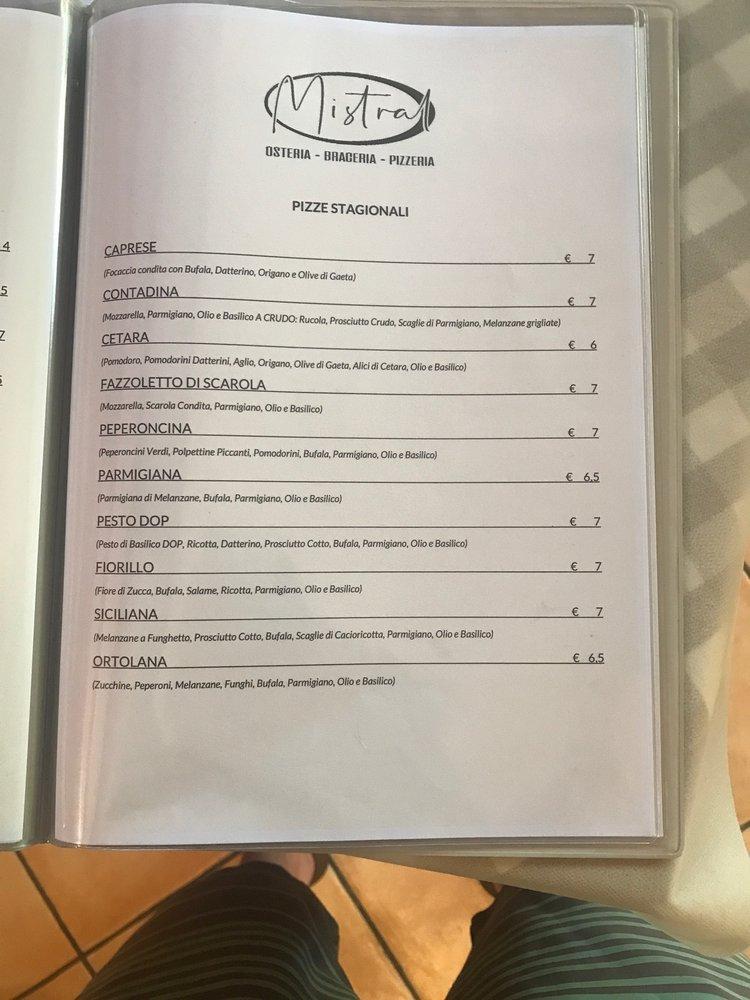 Menu da Mistral pizzeria, Bacoli