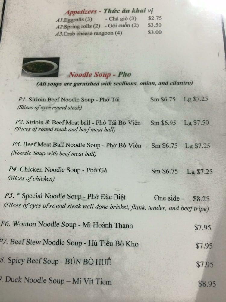 Menu at Pho Ong 8 restaurant, Wichita, E Harry St