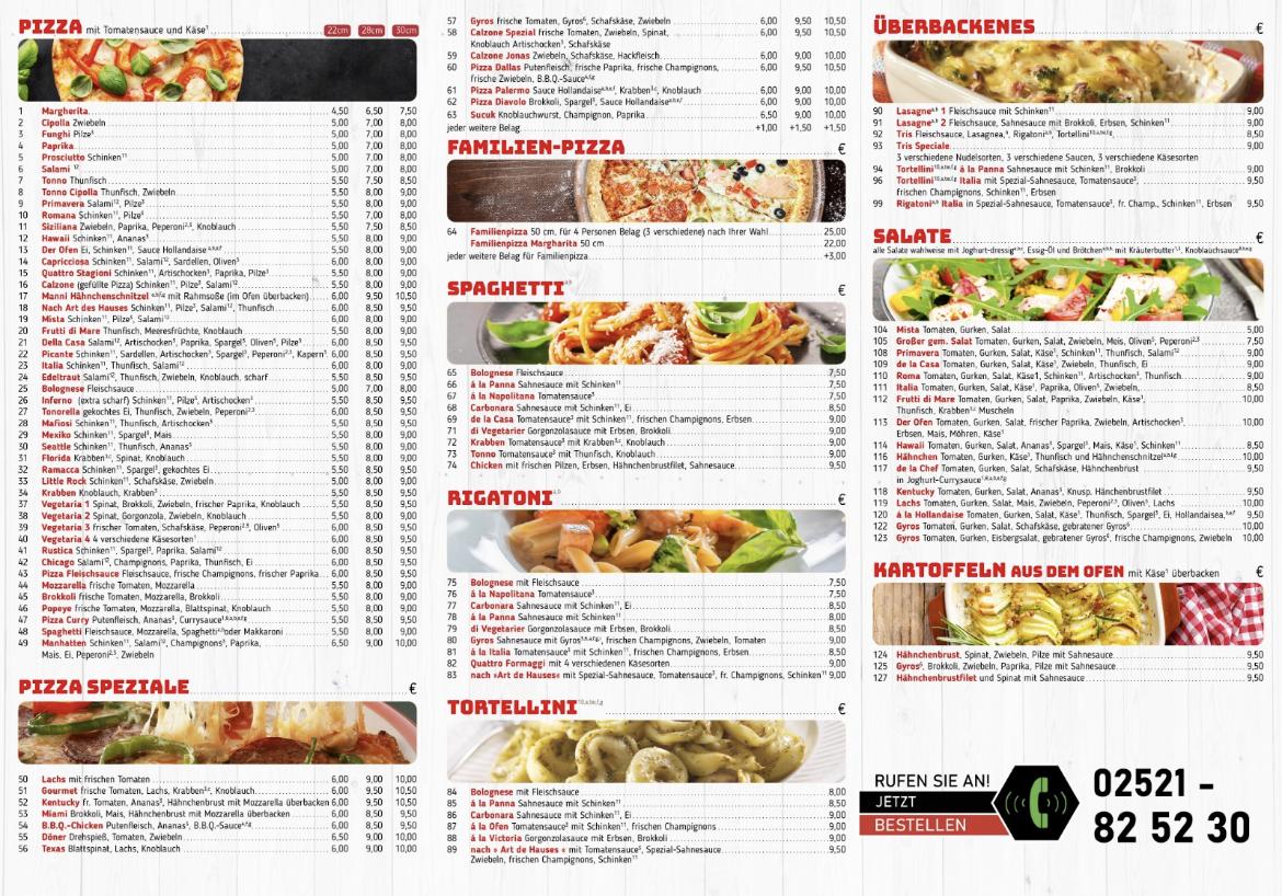 Speisekarte von Pizzeria Der Ofen, Beckum