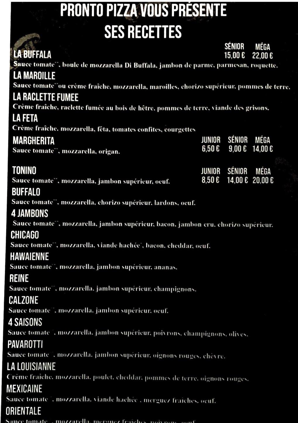 Menu at PRONTO PIZZA. PIZZA AU FEU DE BOIS restaurant, Jouars-Pontchartrain