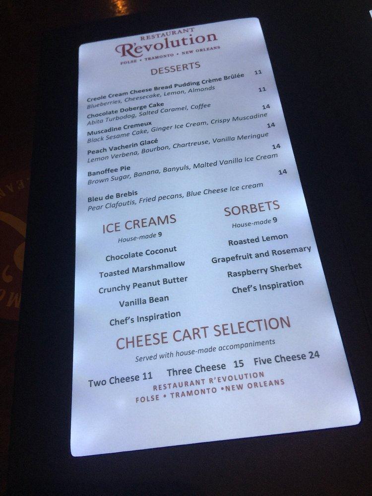 Menu at Restaurant R'evolution, New Orleans