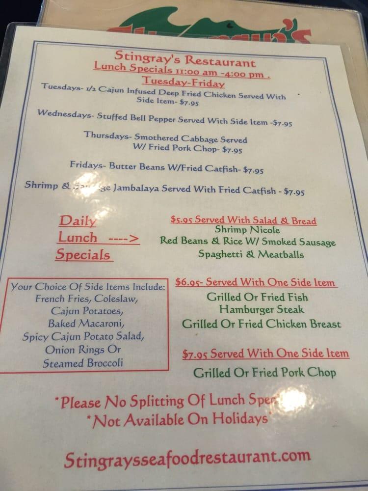 Menu at Stingray's Grill & Bar, Kenner
