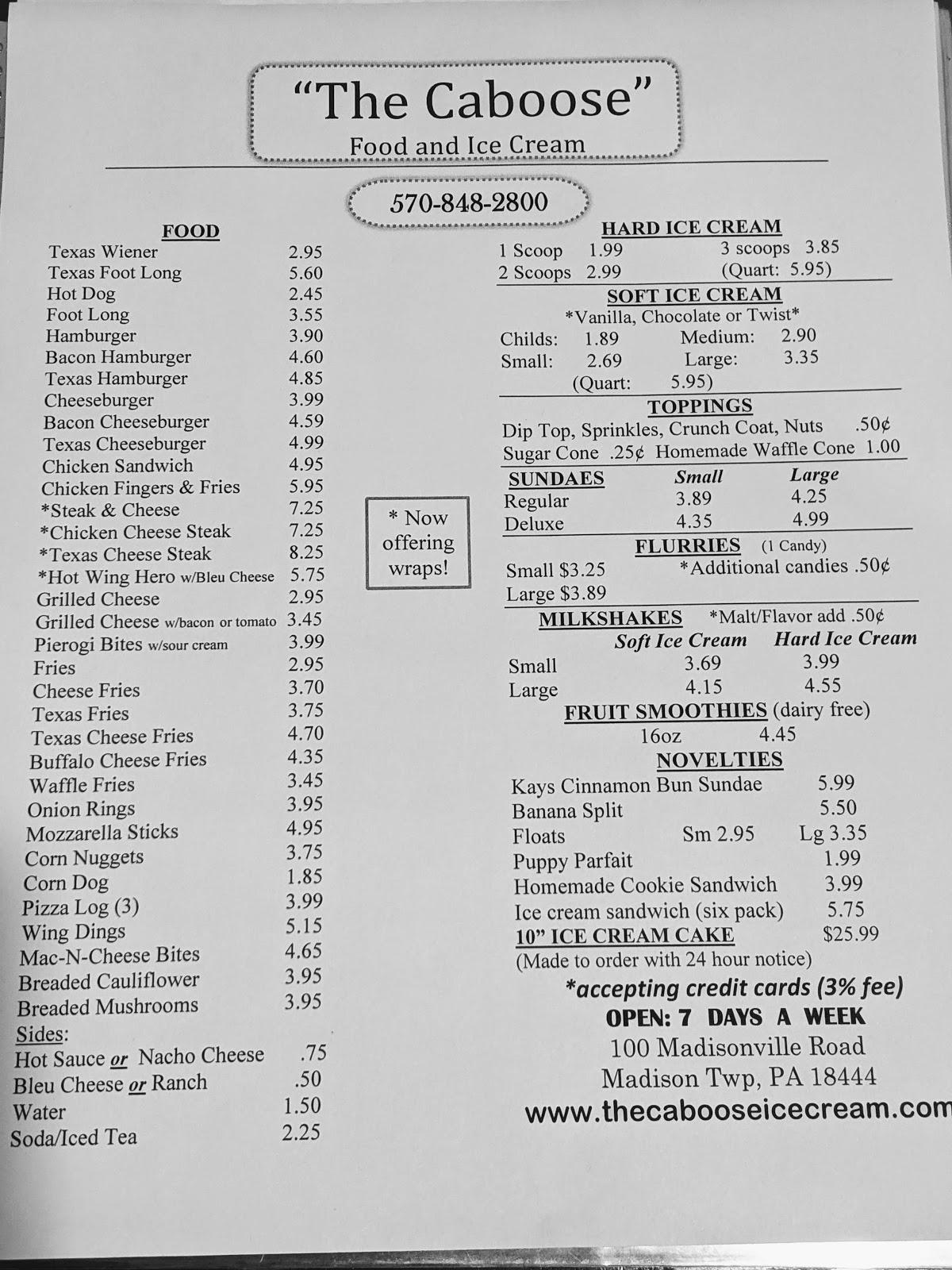 Menu at The Caboose Ice Cream and Food desserts, Moscow