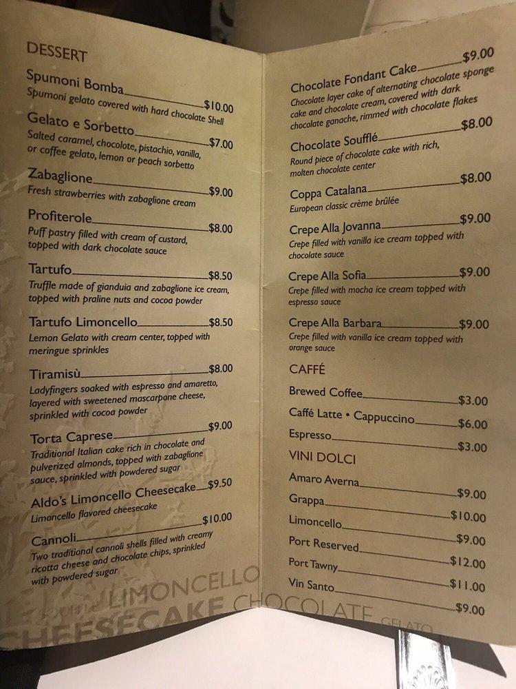 Menu at Aldo's Ristorante & Bar, Los Gatos, S Winchester Blvd