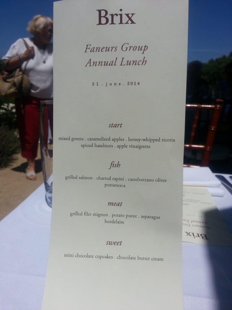 Menu at Brix pub & bar, Yountville