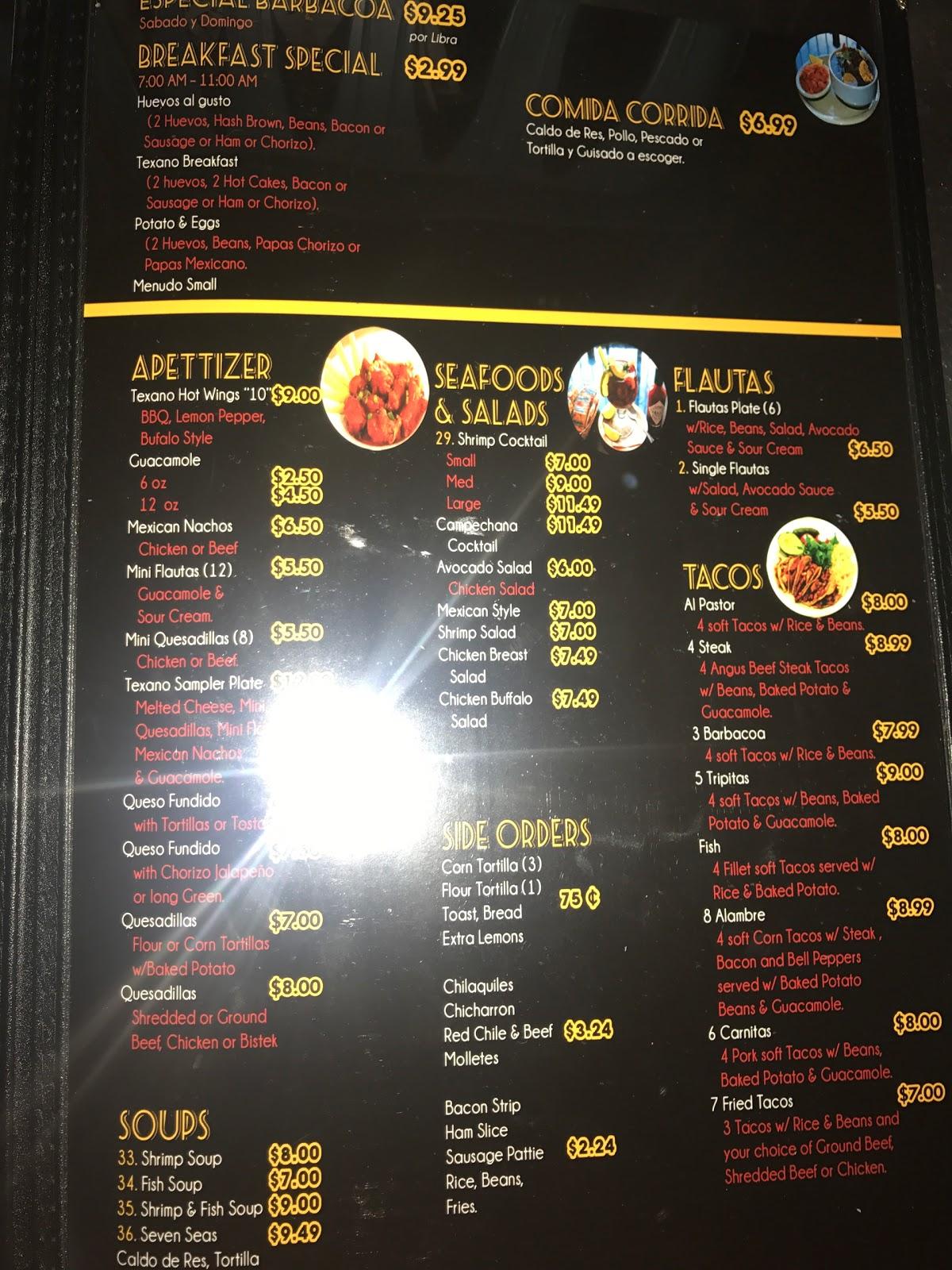 Menu at El Texano Mexican Restaurant 2, El Paso, Pendale Rd