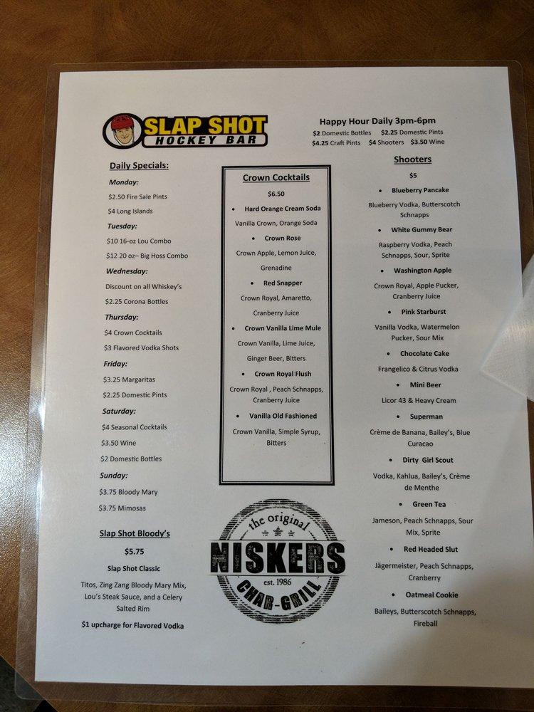Menu at Niskers Grill & Slap Shot Hockey Bar, Kalamazoo