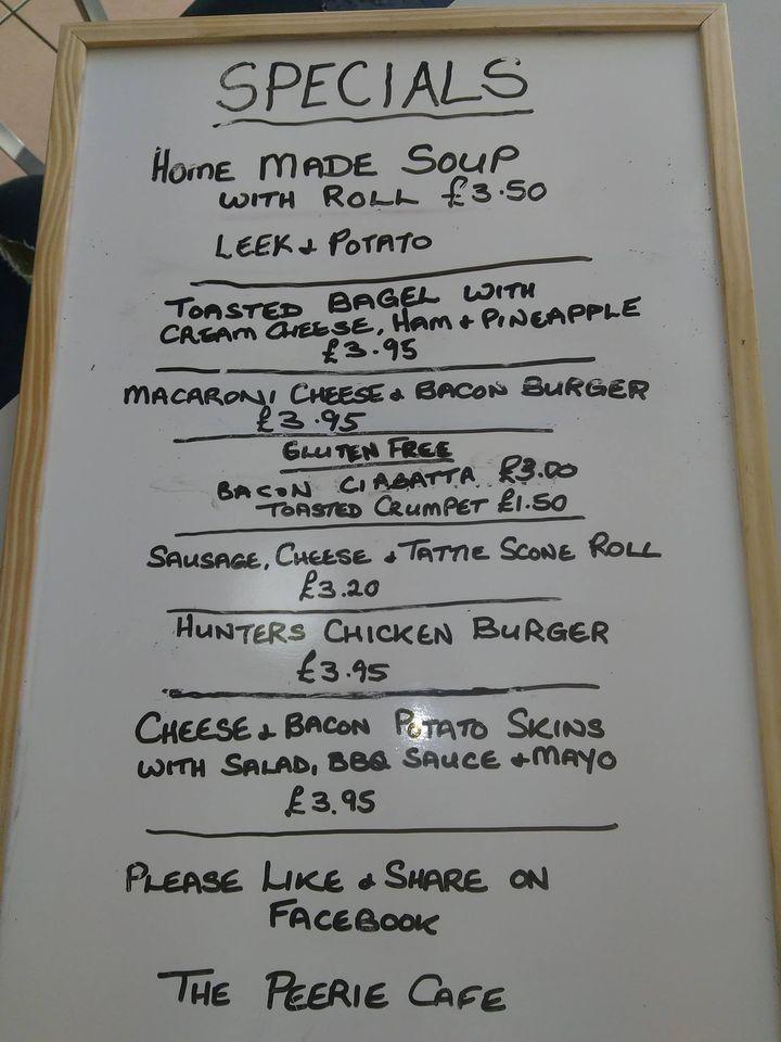 Menu at Peerie Cafe, Thurso