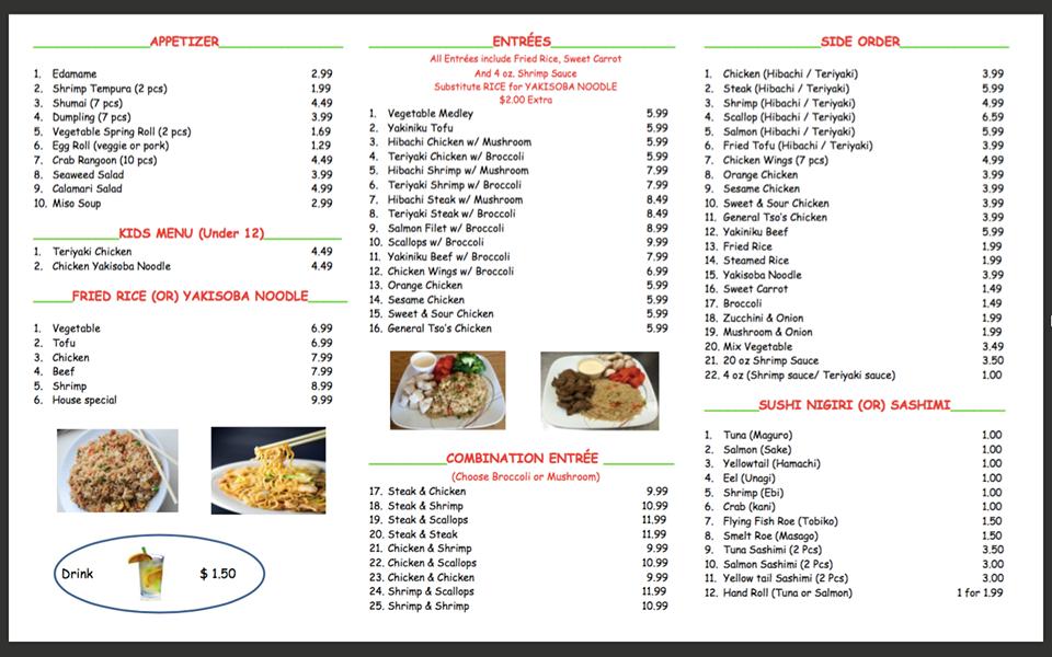 Menu at Shinsen Express restaurant, Fletcher