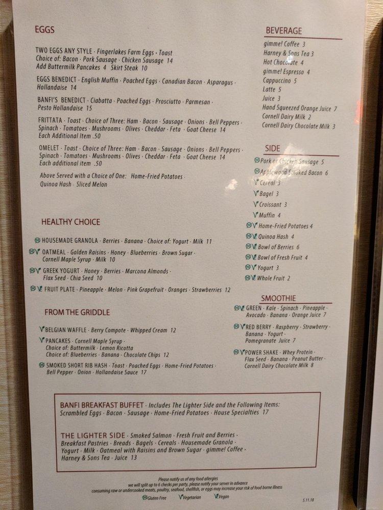 Menu at Taverna Banfi restaurant, Ithaca