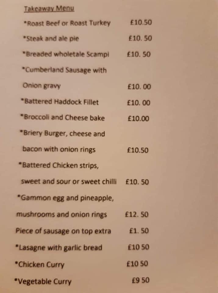 Menu at The Briery restaurant, Workington