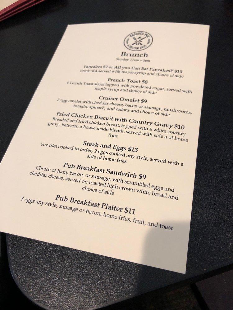 Menu at The Paddock Pub, Groveport