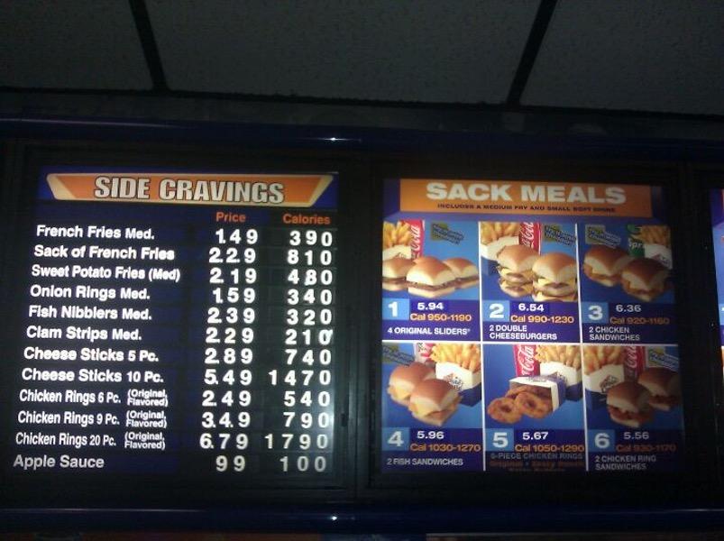 Menu at White Castle restaurant, New York City, 530 Southern Blvd