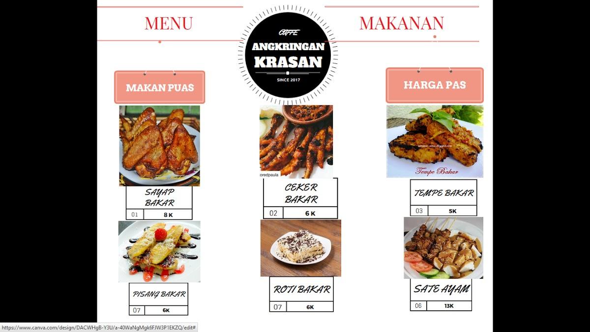 Menu at Cafe KRASAN, Bangunsari
