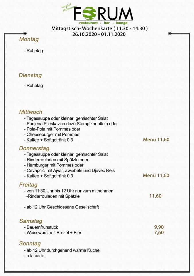 Speisekarte von FORUM - Restaurant Bar Lounge, Nagold