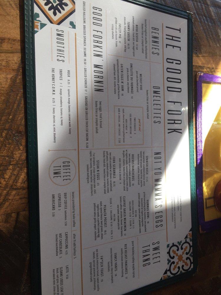 Menu at Good Fork restaurant, Toronto