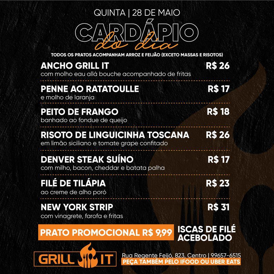 Menu at Grill It restaurant, Piracicaba, R. Reg. Feijó