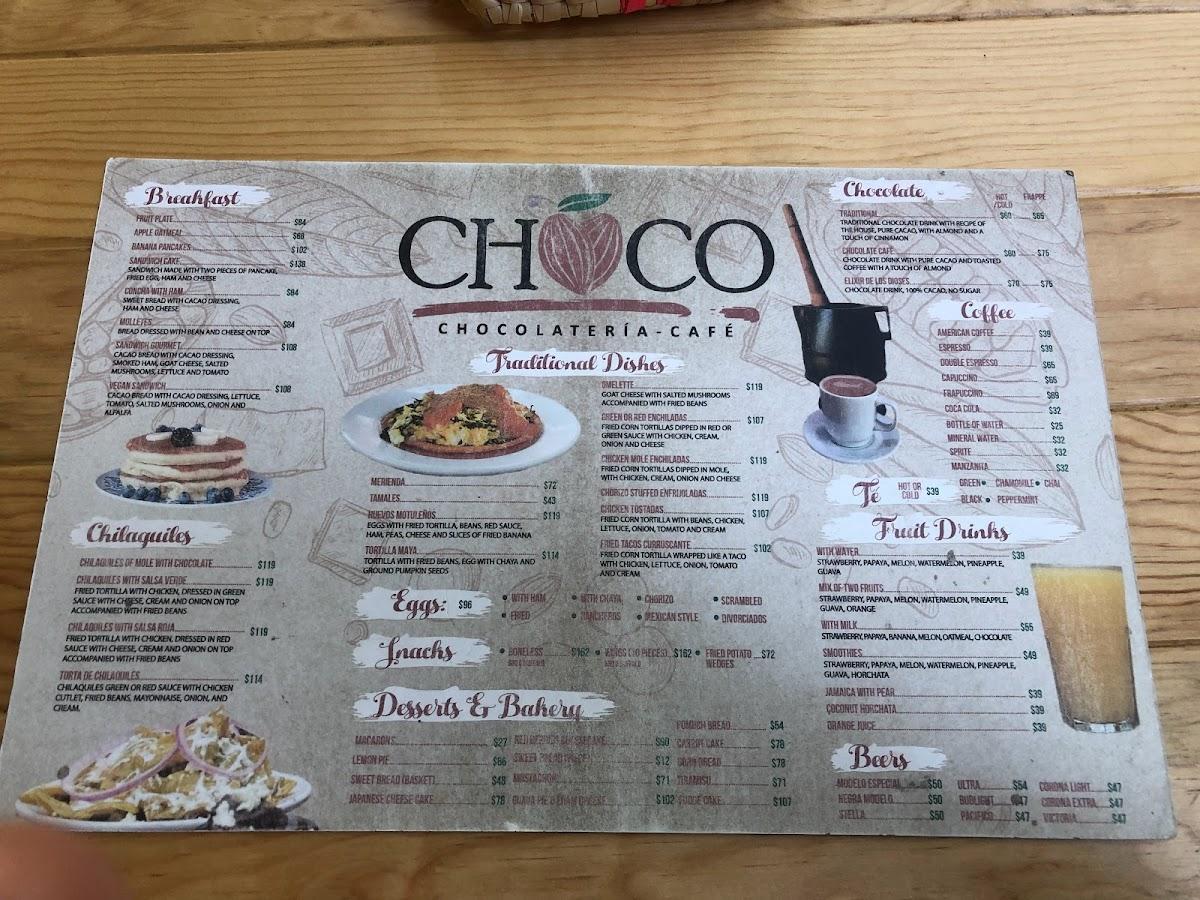Carta de La Choco, Chocolateria Café, Merida