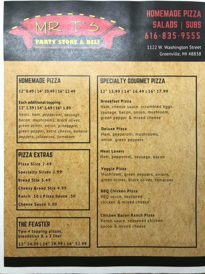 Menu at Mr T's Party Store & Deli restaurant, Greenville