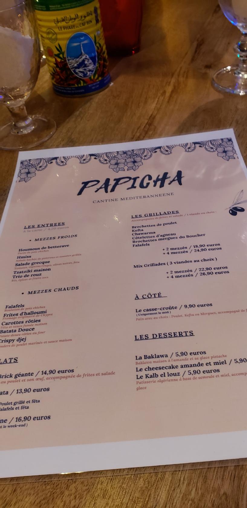 Menu at PAPICHA restaurant, Sarreguemines