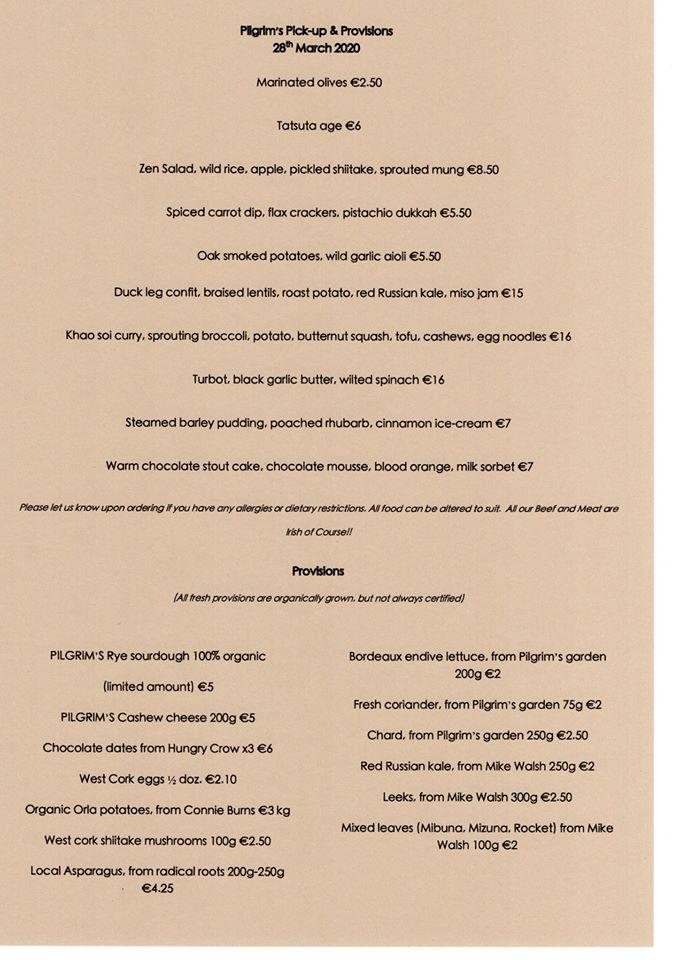 Menu at PILGRIM'S Restaurant, Rosscarbery