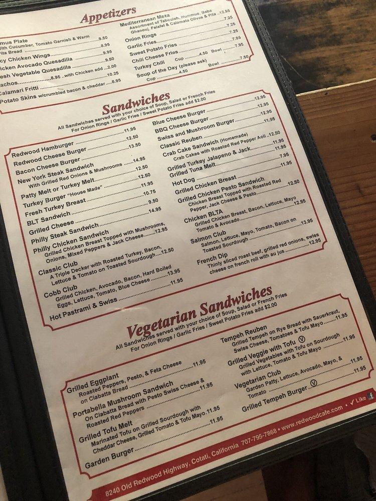 Menu at Redwood Cafe, Cotati