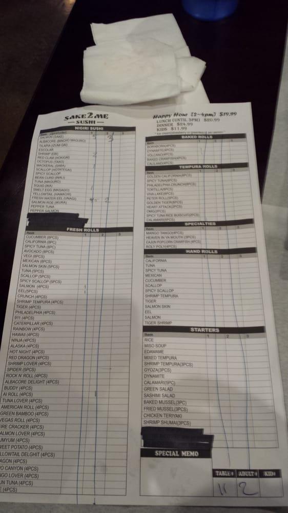 Menu at Sake 2 Me Sushi restaurant, Simi Valley