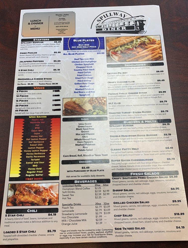 Menu at Spillway Diner restaurant, Jackson