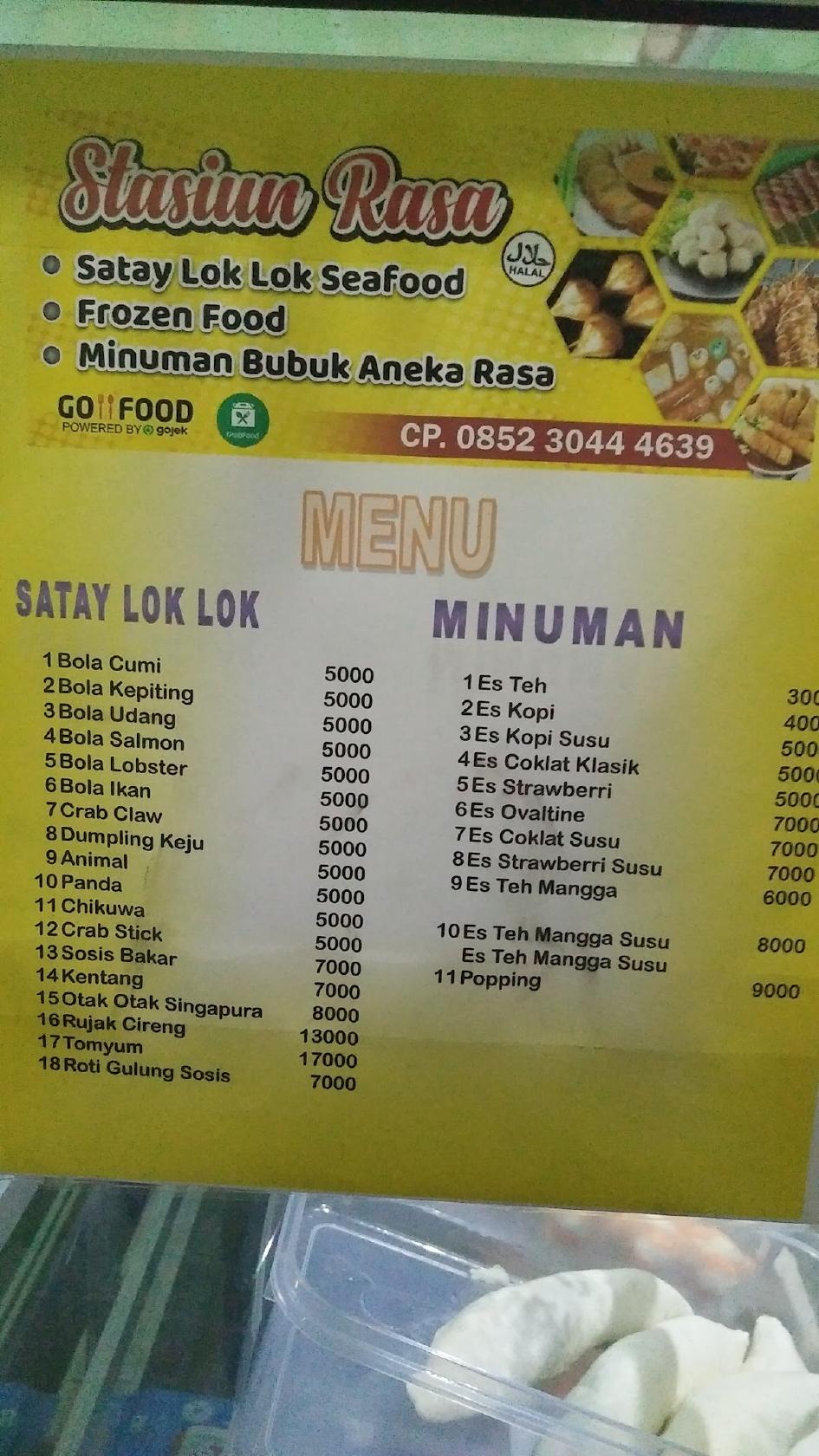 Menu at Stasiun Rasa restaurant, Ngronggo