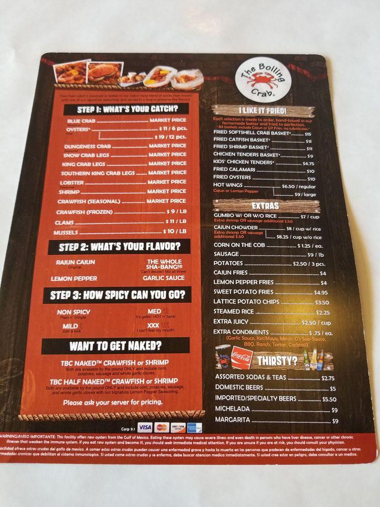 Menu at The Boiling Crab restaurant, Sacramento, 65th St #100