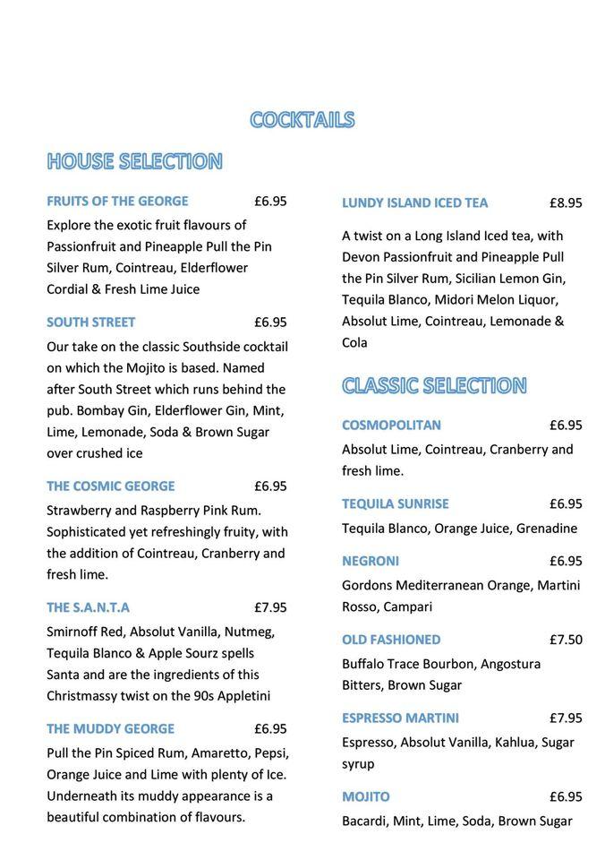 Menu at The George Inn pub & bar, Braunton
