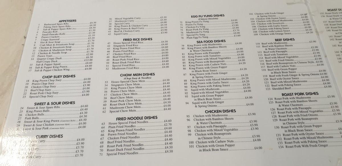 Menu at The Golden Ocean fast food, Rotherham