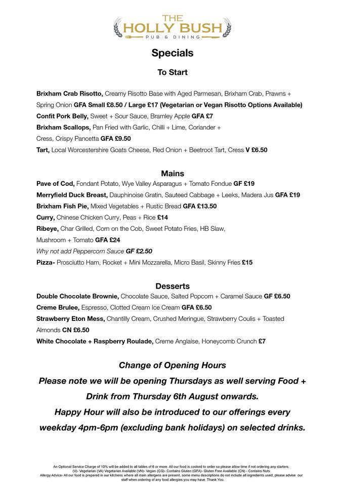 Menu at The Hollybush Inn pub & bar, Redditch