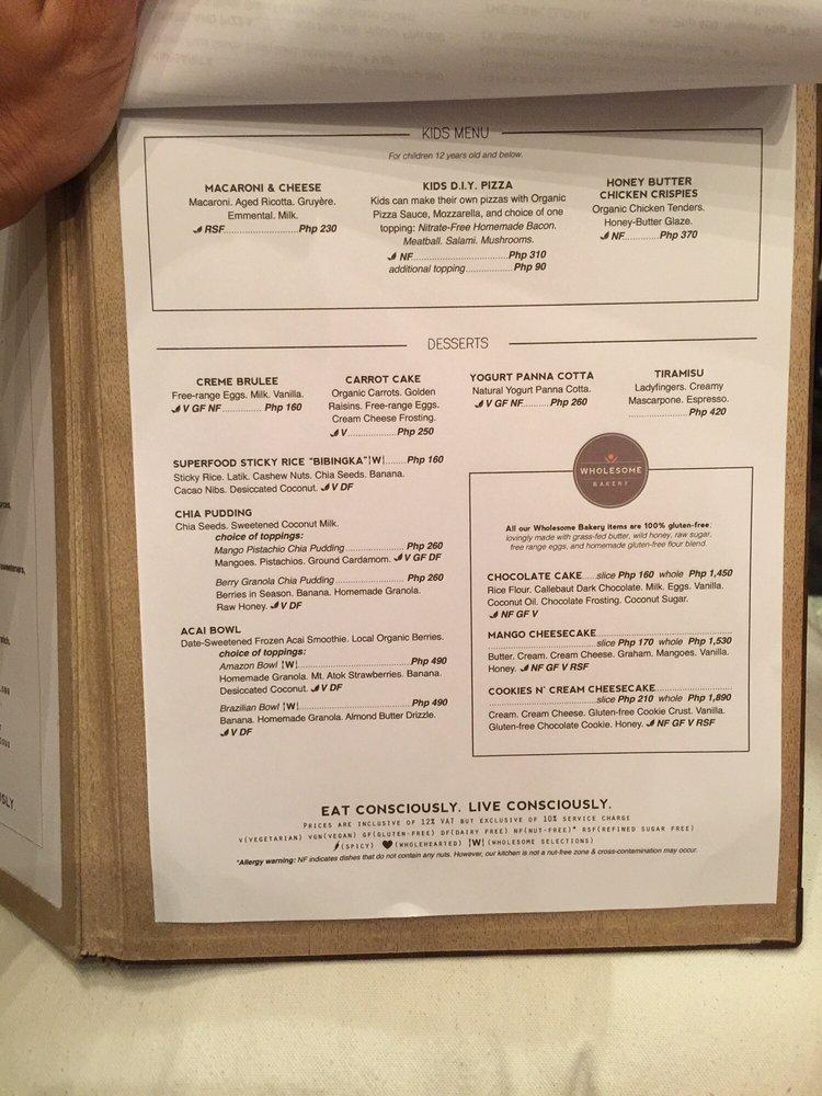 Menu at The Wholesome Table Salcedo restaurant, Makati, Salcedo Village