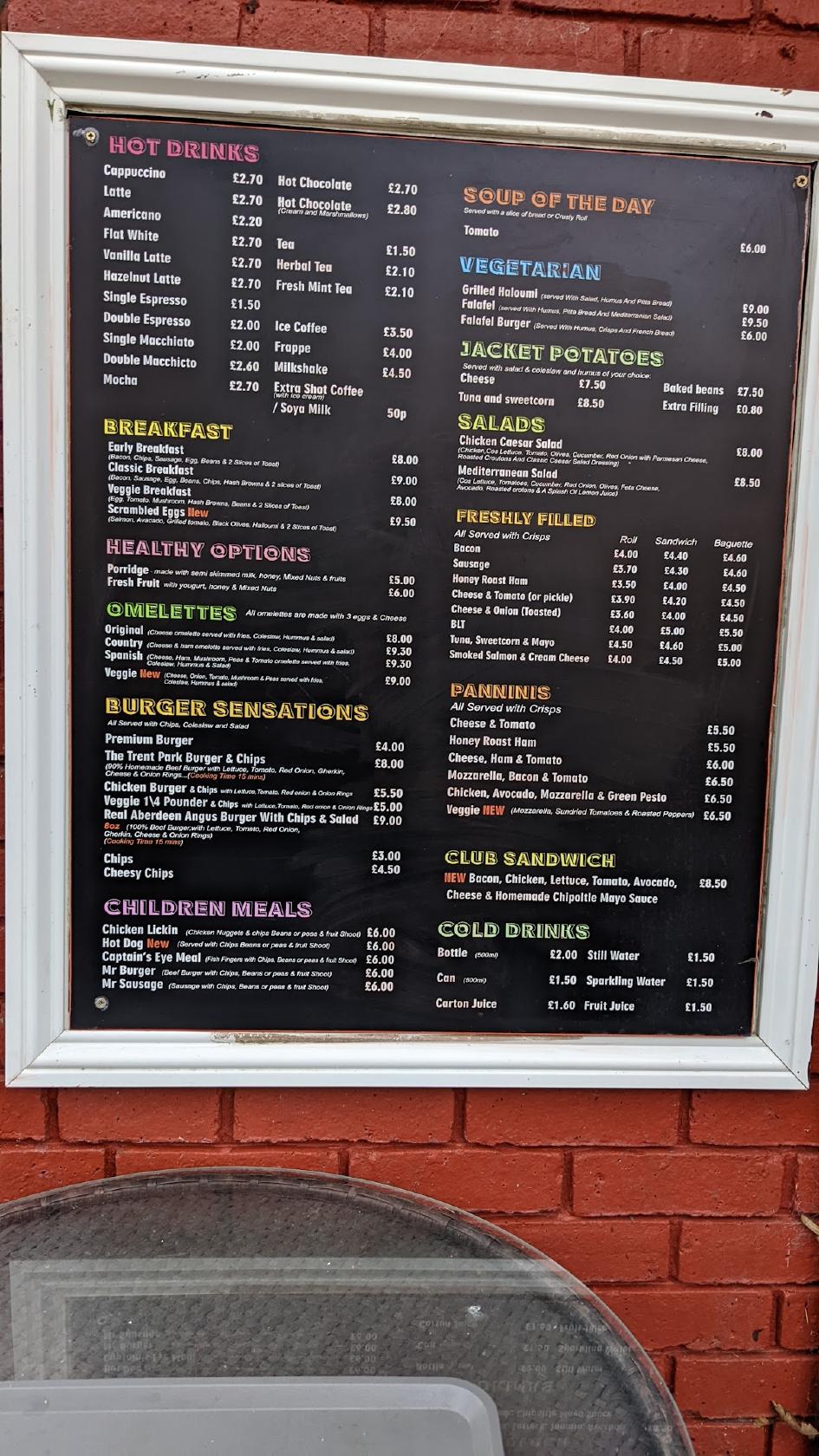 Menu at Trent Park Cafe, London
