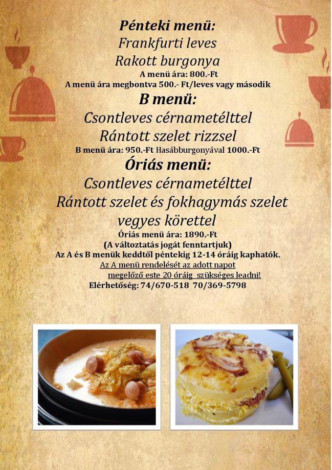 Menu at Verona Panzió restaurant, Döbrököz