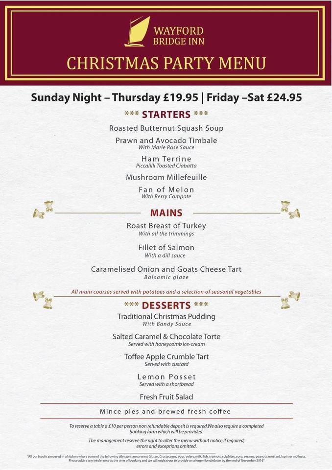 Menu at Wayford Bridge Inn restaurant, Stalham, Wayford Rd