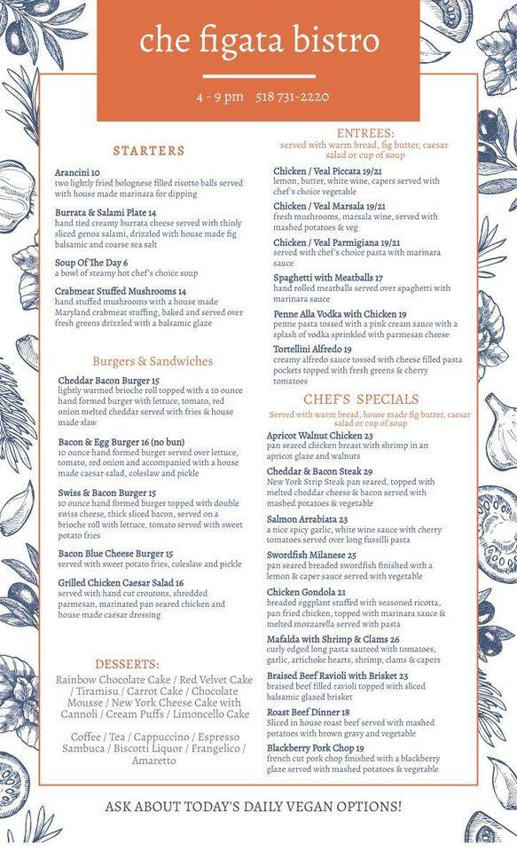 Menu at Che Figata restaurant, Coxsackie