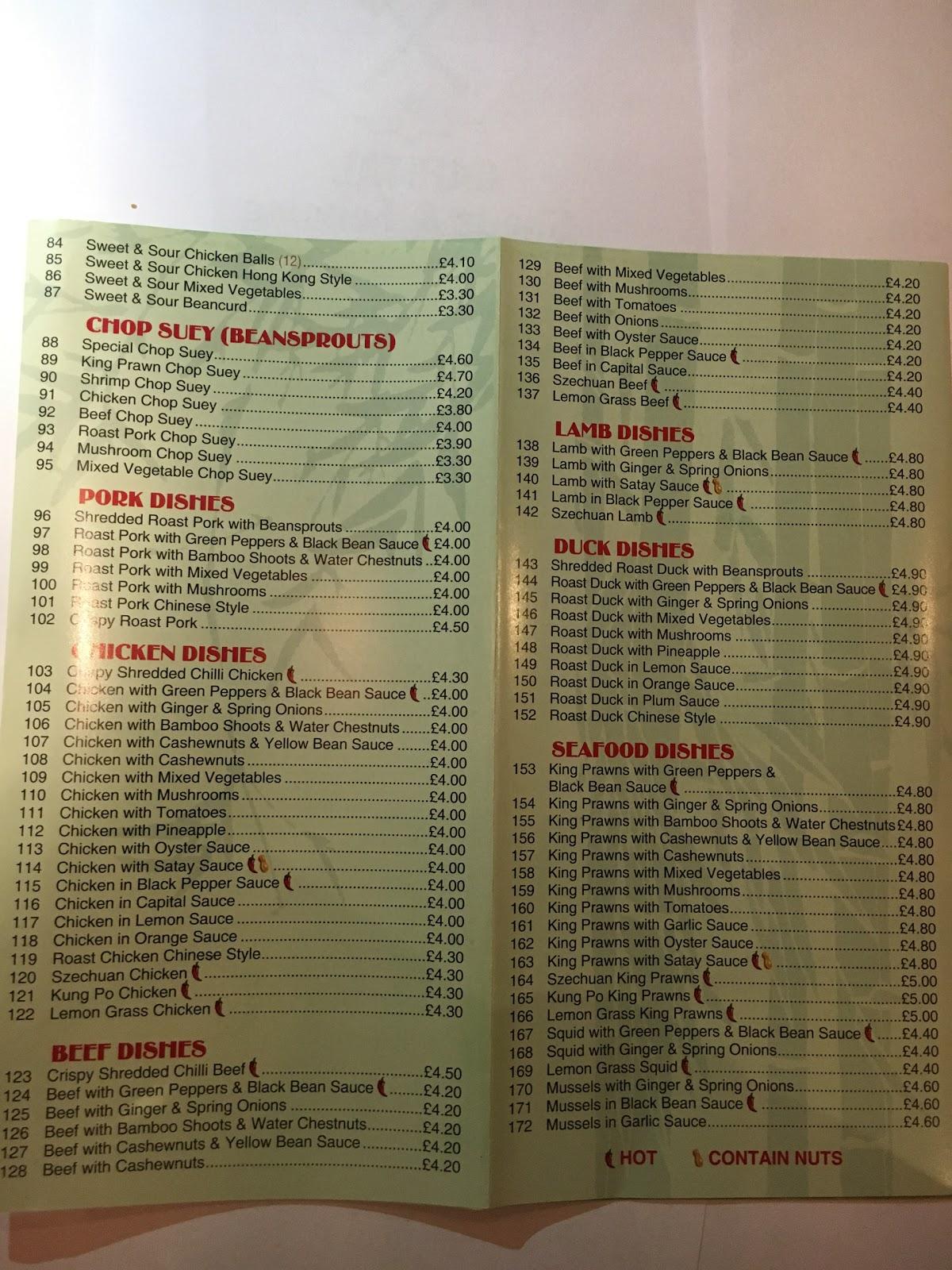 Menu at Modern China restaurant, Beckenham