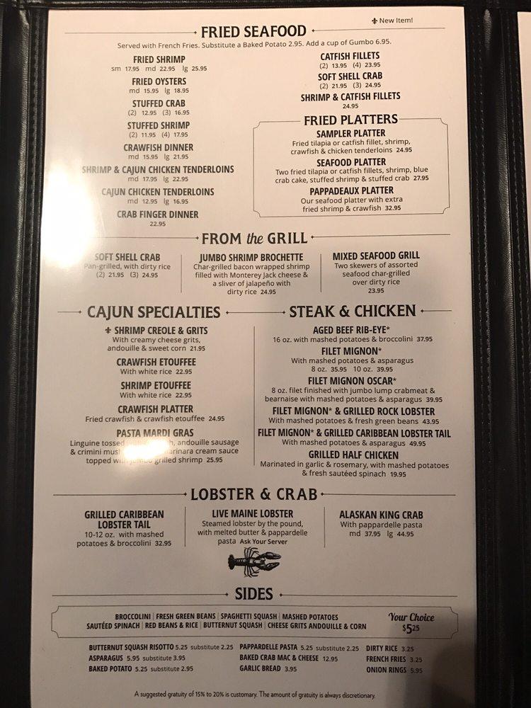 Menu at Pappadeaux Seafood Kitchen restaurant, Norcross, Jimmy Carter Blvd