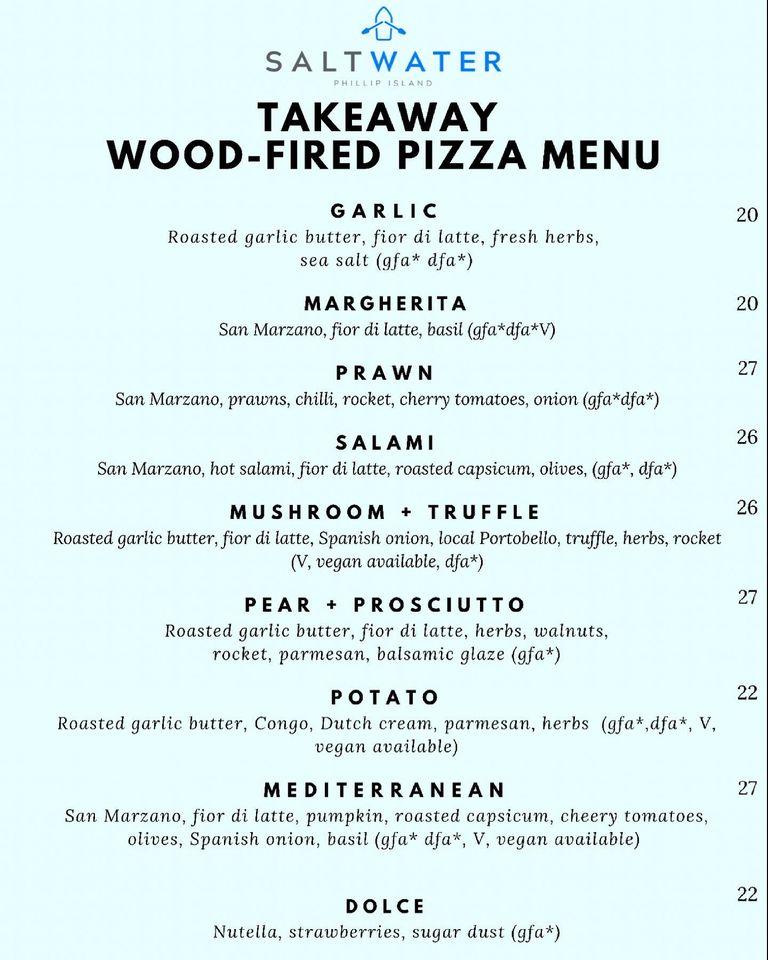 Menu at SALTWATER Phillip Island restaurant, Newhaven