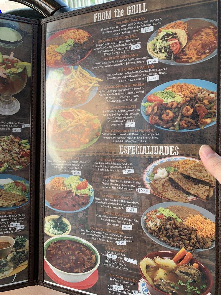 Menu at Arandas Taqueria restaurant, Lubbock, 34th St